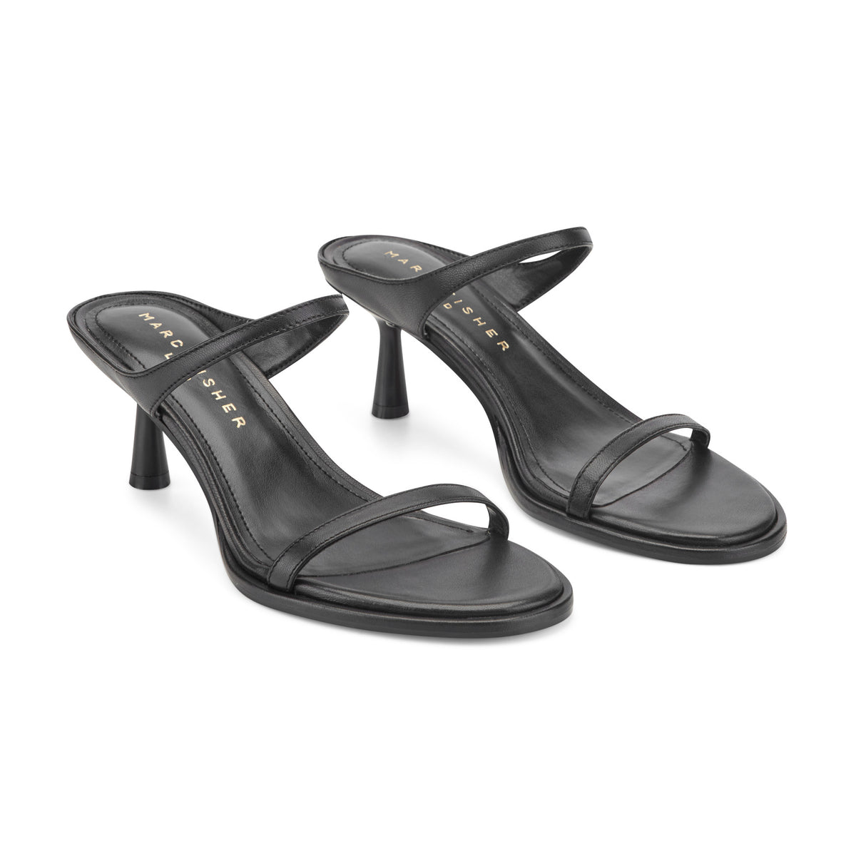 Women's Alonde Leather Heeled Slide Sandal - Black Leather | Marc ...