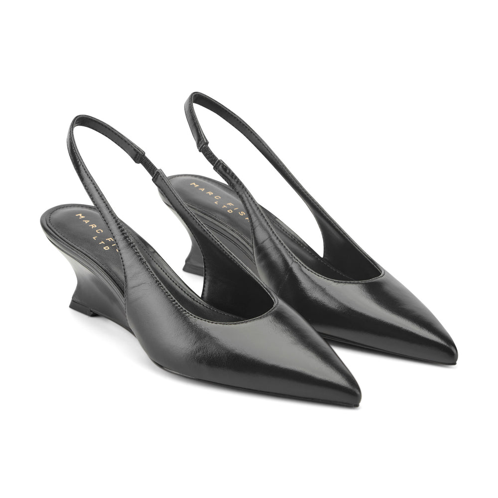 Women's Taten Leather Wedge Slingback Pump - Black Leather | Marc ...